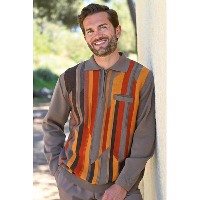 Polo avec col montant zippé pour homme en laine - chaud / confortable